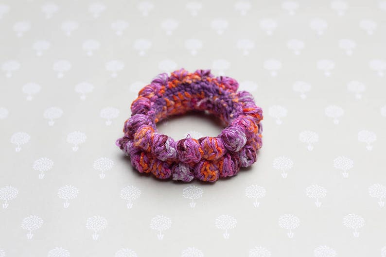 Crochet Chunky Bracelet, Fiber Art Statement Cotton Jewelry, Purple ...