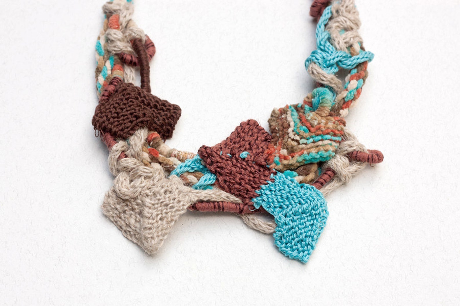 Statement Necklace Knitted Necklace Fiber Art Jewelry Fiber - Etsy