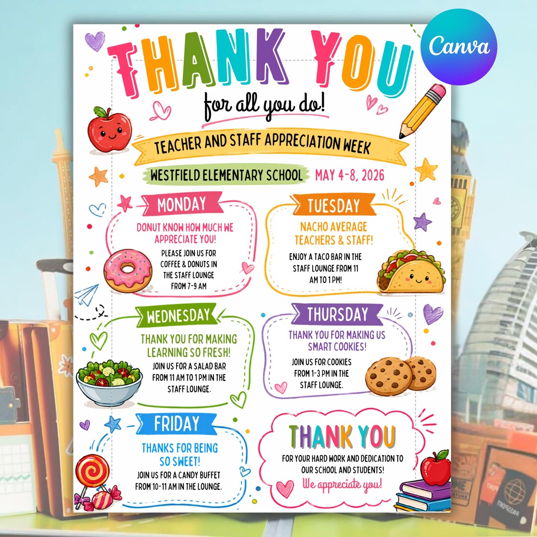 Teachers and Staff Appreciation Week Event Flyer, Teacher & Staff ...