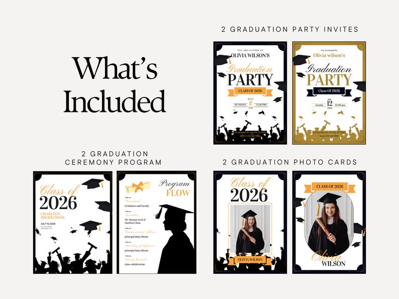 Graduation Template Bundle Class of 2026 Editable Canva Grad Party ...