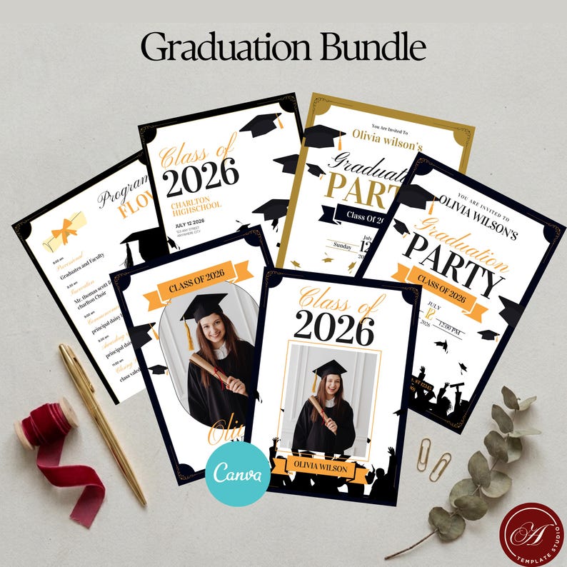 Graduation Template Bundle Class of 2026 Editable Canva Grad Party ...