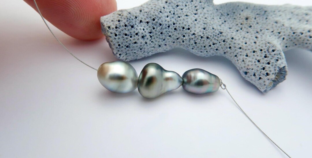 3pc STUNNING AAA Genuine Cook Islands Keshi Pearls - Rich Black, Silver ...