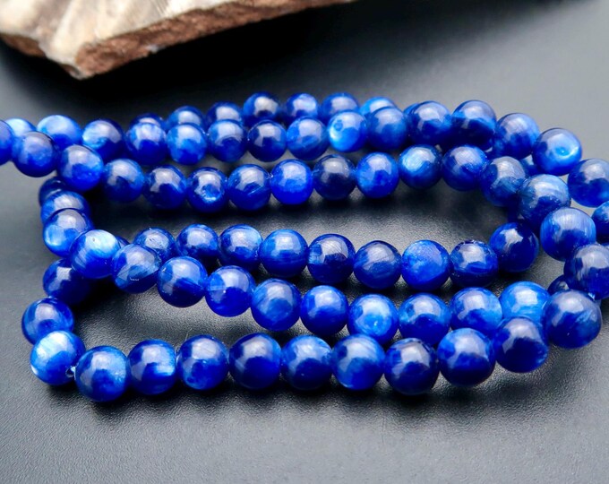 NEW AAAAA Rare Cat's Eye Royal Blue Kyanite Smooth Round Gemstone Bead ...