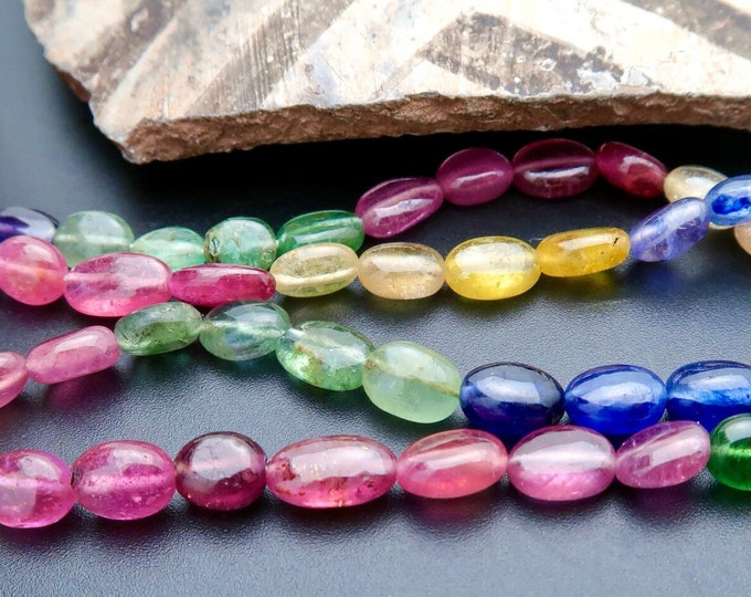 Rare New Gemmy AAAA Polished Multi Color Sapphire & Emerald Bead Strand ...