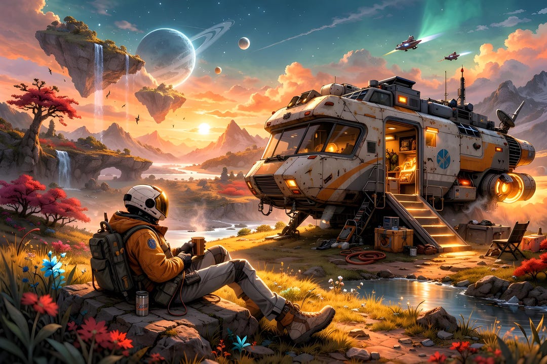 The Wanderer’s Tale – Frontier Rest | Cozy Sci-fi Wall Art | Space ...