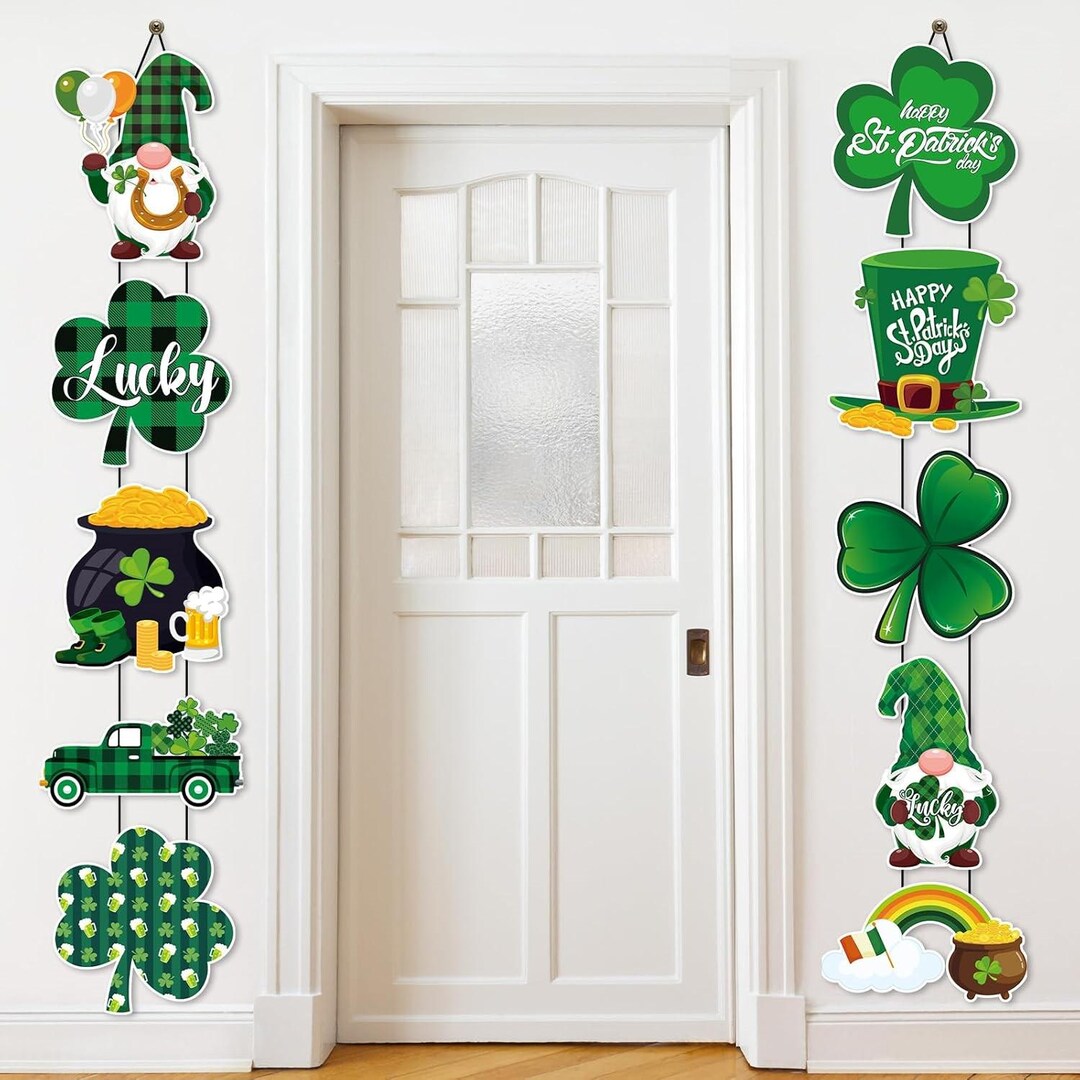 2 Sets 10 Pcs Happy St. Patricks Day Door Banner Lucky Shamrock St ...