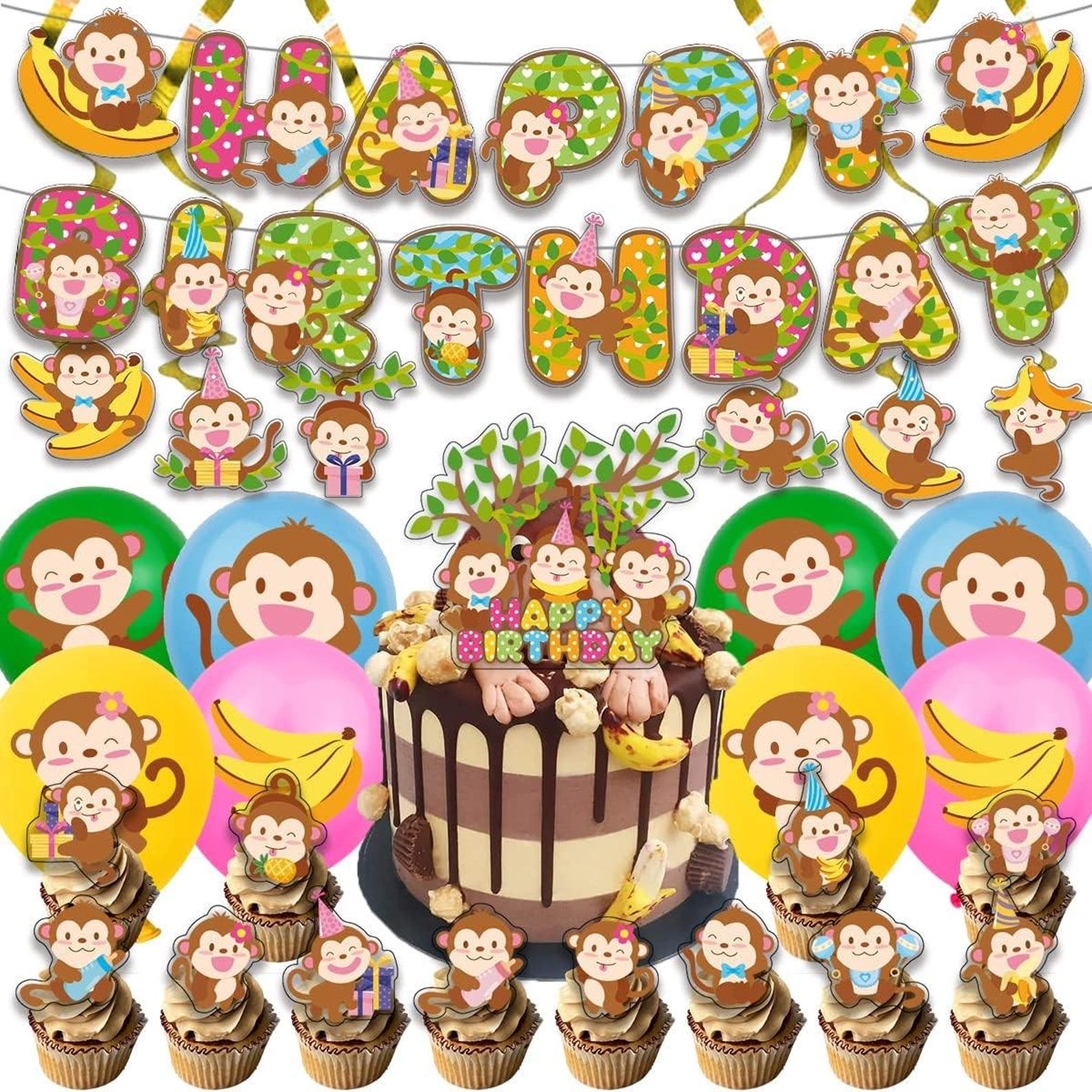 Monkey Birthday Party Decorations Monkey Birthday Banner Hangings Cake ...