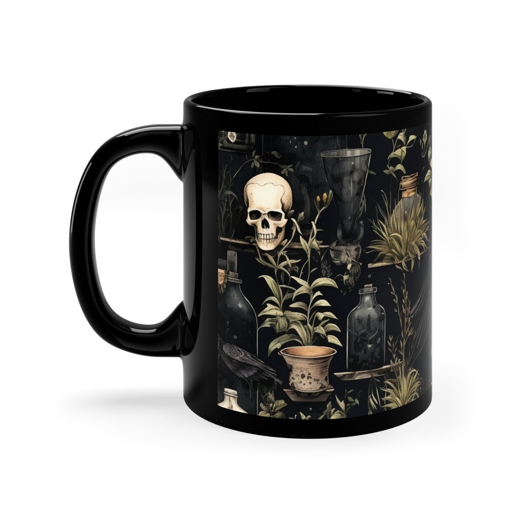 Vintage Skull Design Black Mug Original Design by Artist - Etsy