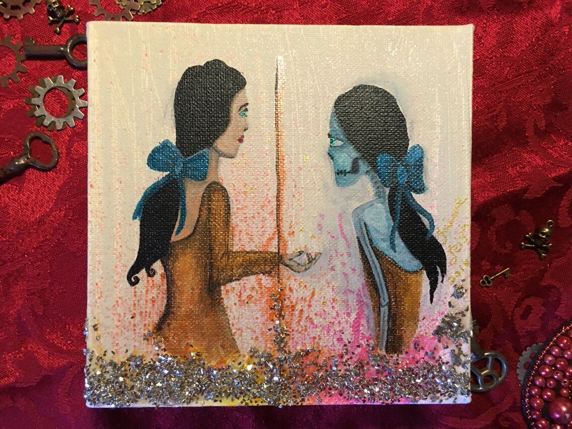 ORIGINAL ART: MIRROR Small Skull Painting 6x6 Inches Acrylic - Etsy