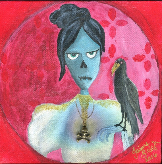 ORIGINAL ART: PINK Small Skull Painting 6x6 Inches Acrylic on | Etsy