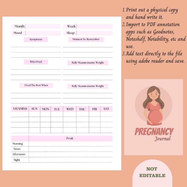 Pregnancy Journal | Memory Book, Baby Bump Diary, Expecting Mom Planner ...