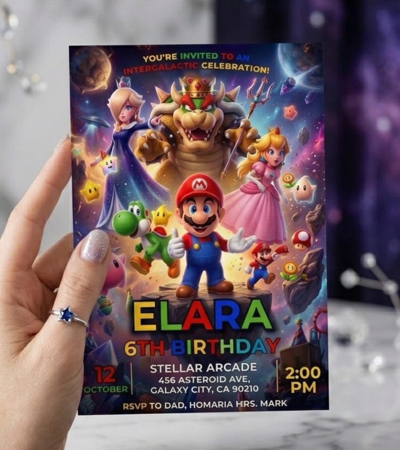 Super Mario Galaxy Birthday Invitation, Outer Space Party Invite for ...