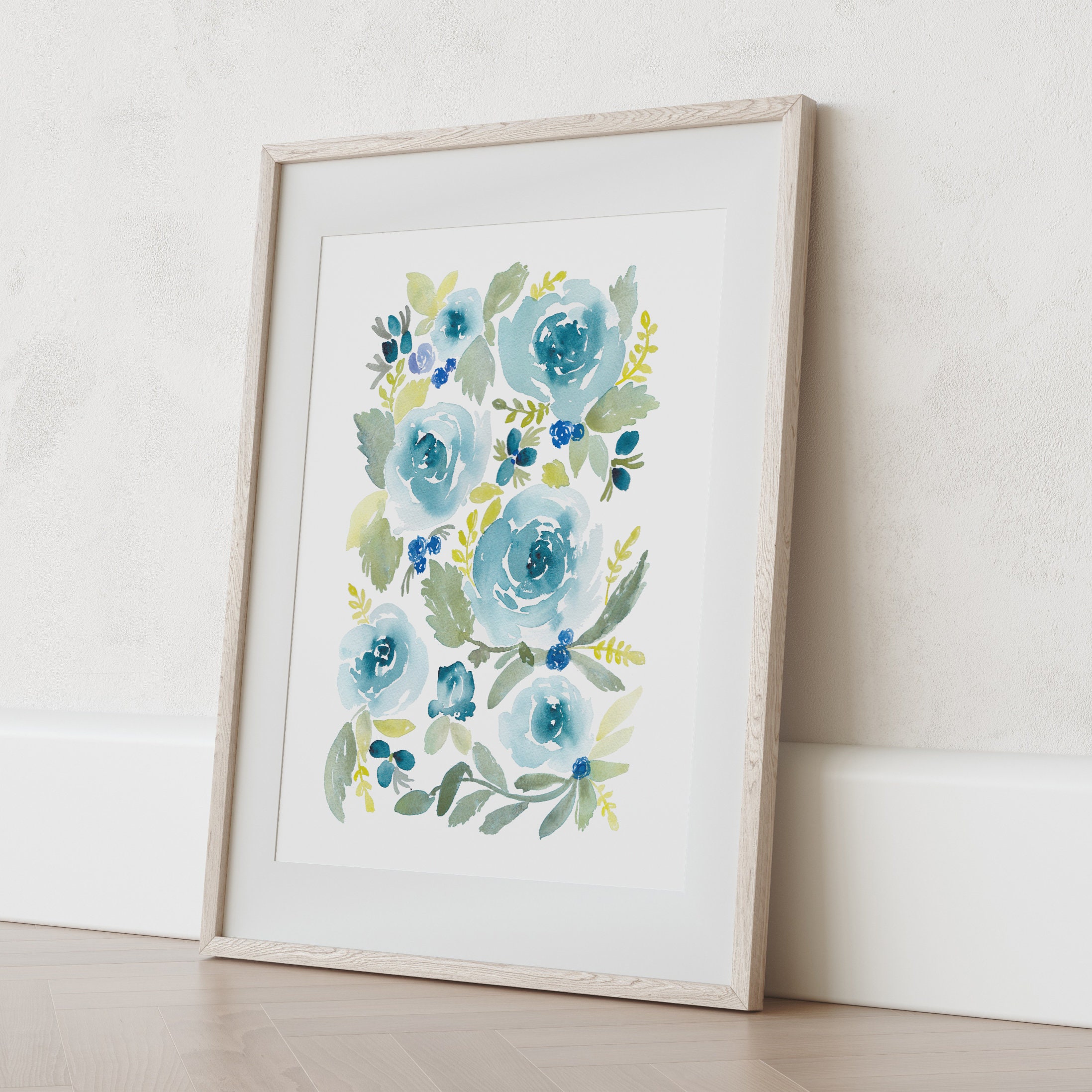 Blue Flowers Watercolor Flower Floral Art Print home decor | Etsy