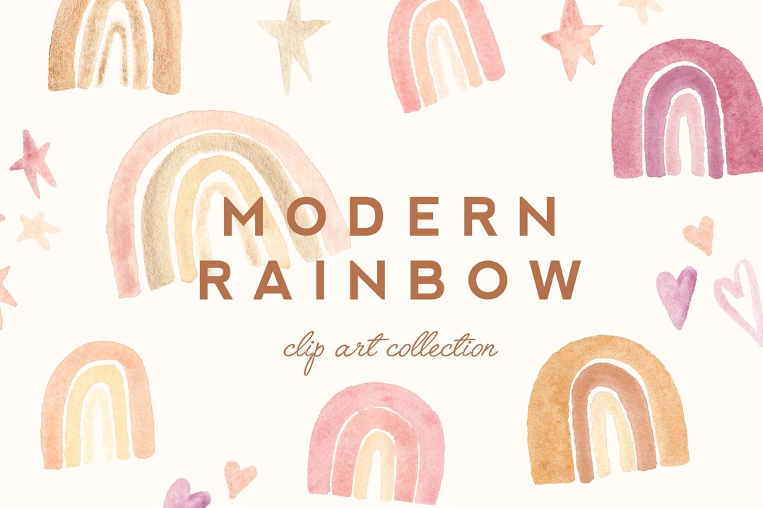 Modern Rainbow Watercolor Clip Art - Personal Commercial Use Clipart ...