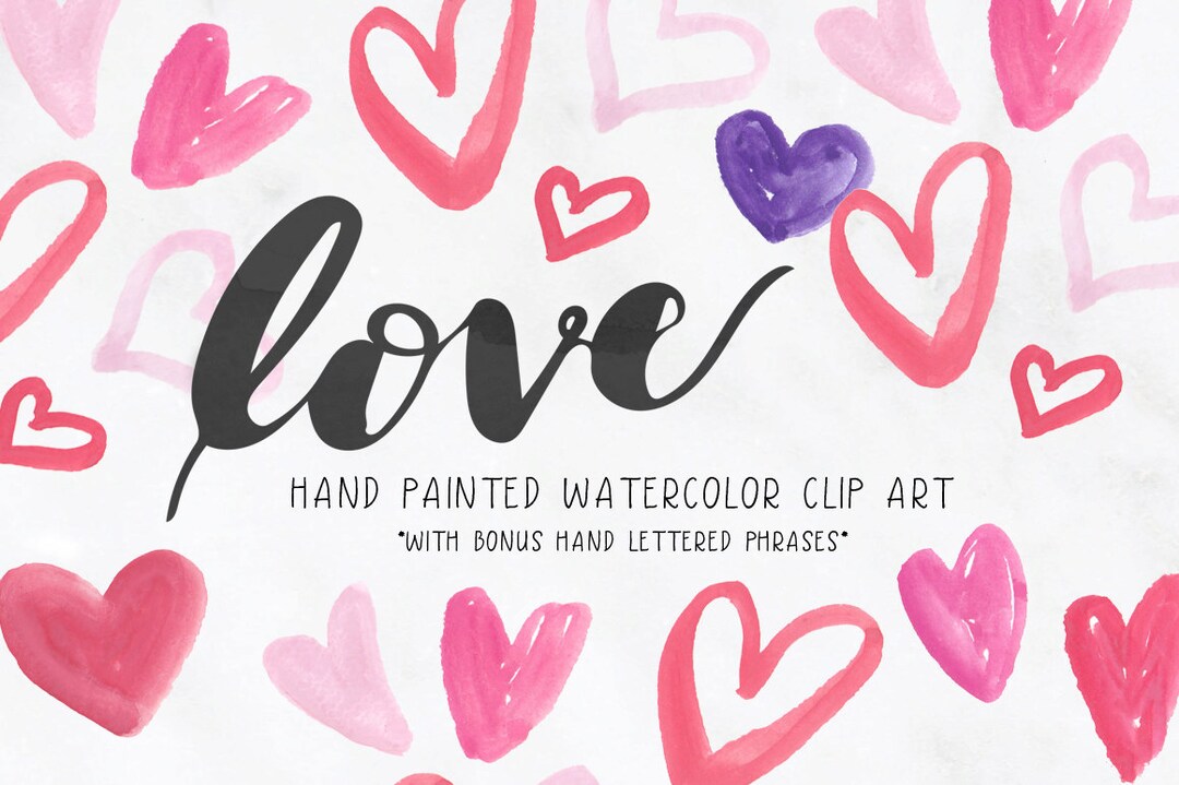 Love Hearts Hand Painted Watercolor Clipart Clip Art Personal ...