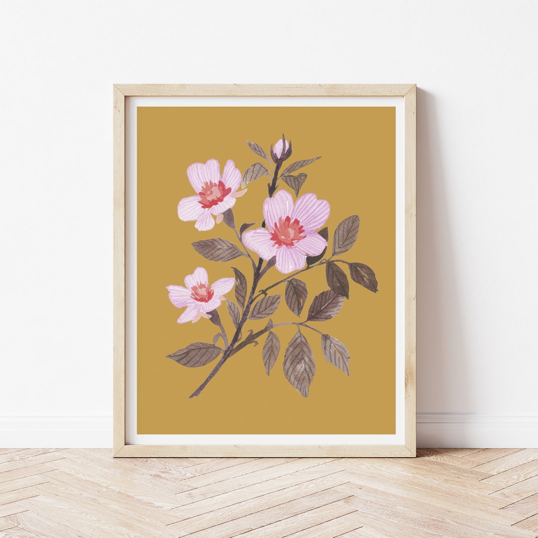 Folk Flower Watercolor Painting - Cosmos - Folk Art Vintage Modern ...