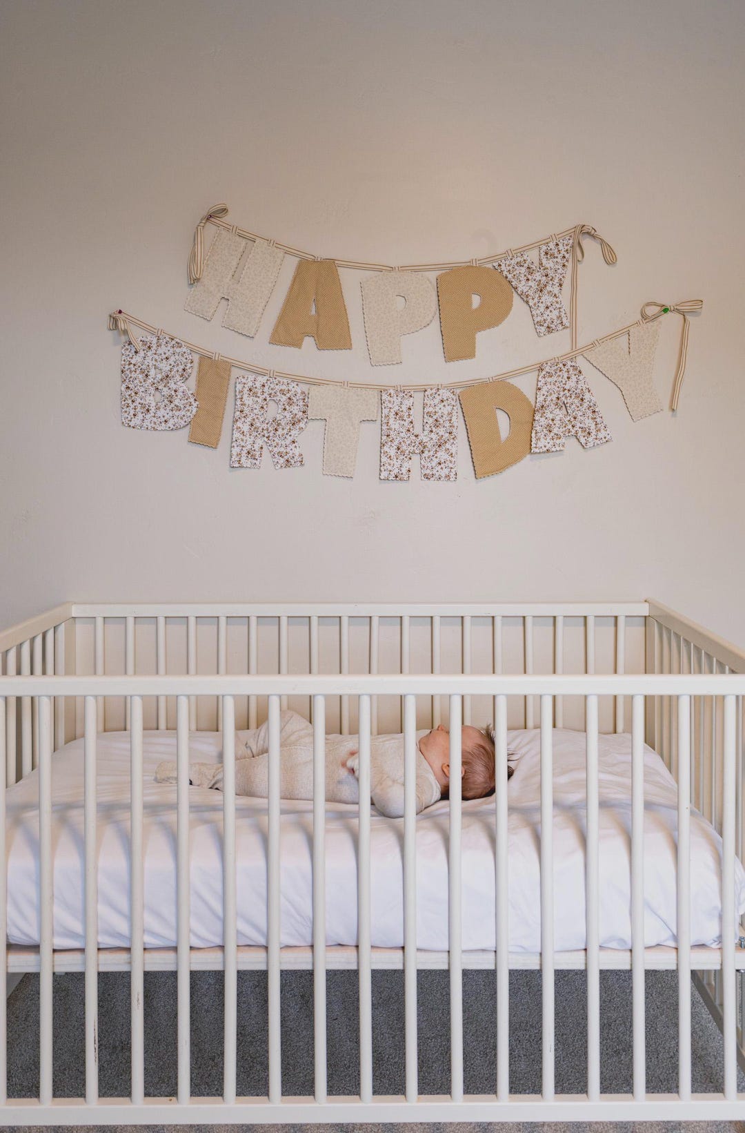 Neutral Happy Birthday Banner, Fabric Birthday Banner, Neutral Party ...
