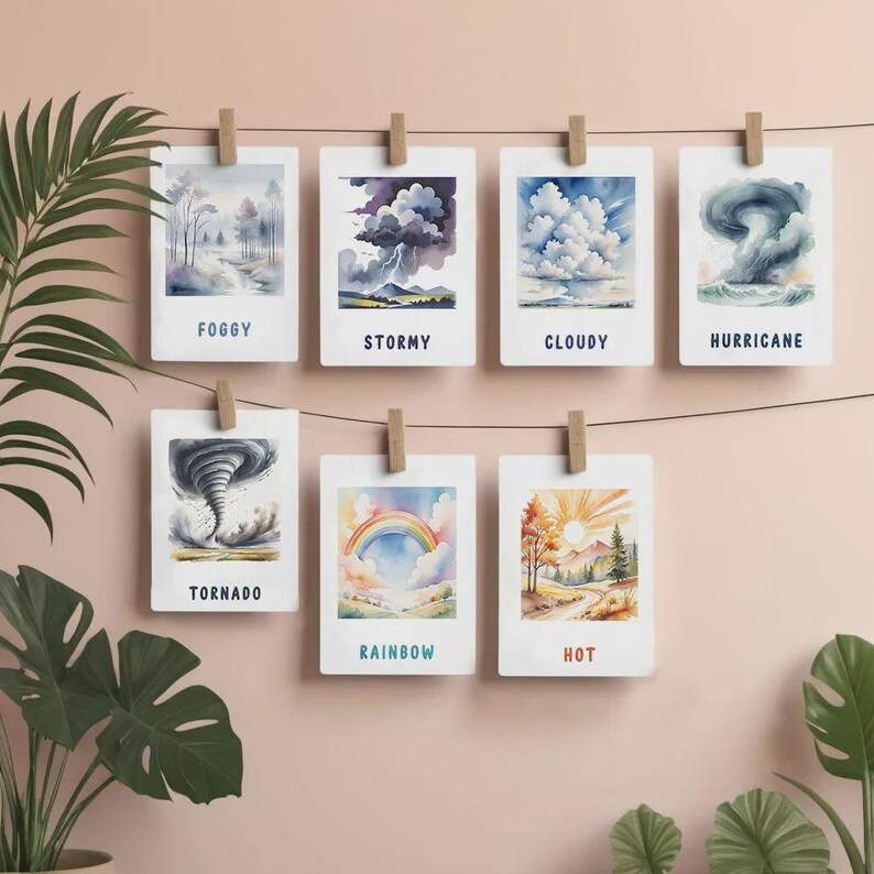 Weather Cards Printable for Preschool & Kindergarten – Watercolor ...