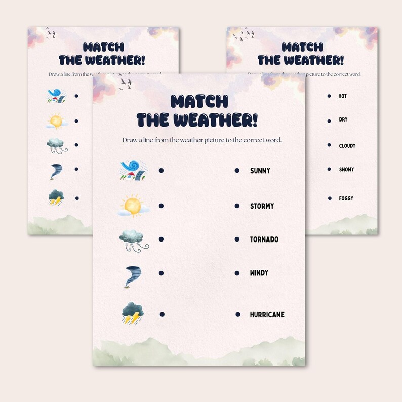 Weather Matching Game Printable for Preschool & Kindergarten | Weather ...