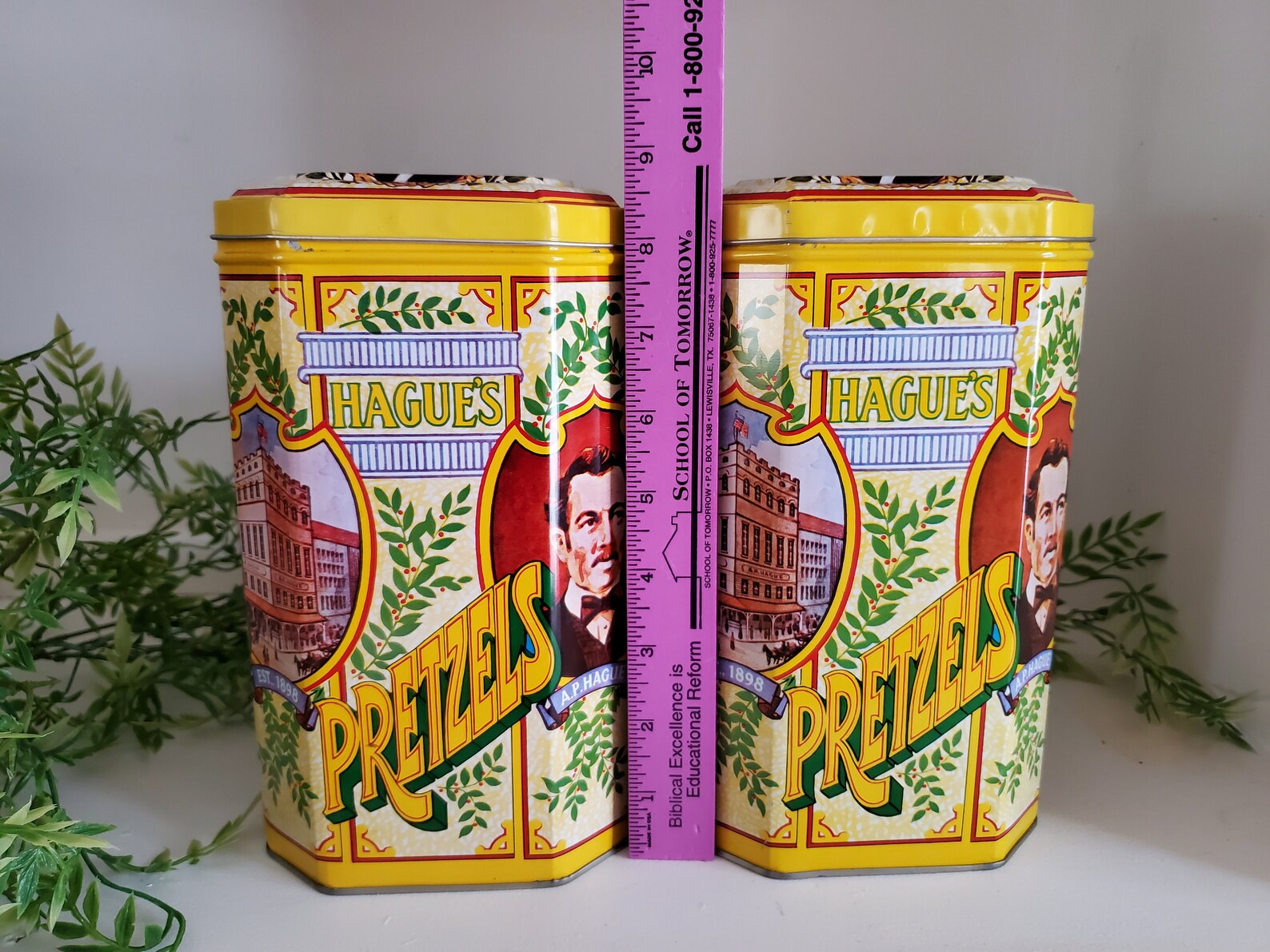 Pair of Vintage Hague's Pretzel Tin Boxes - Canisters - Octagon Tins ...