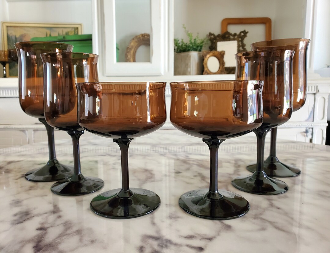 Set of 6 Lenox Crystal Stemware Glasses - Espresso Brown Crystal ...