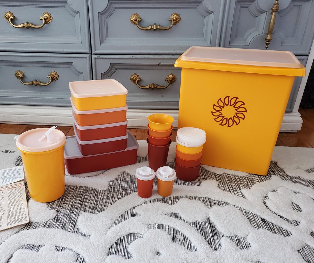Vintage Tupperware Set - Maize Red Sunburst - Sunset Tupperware - New ...