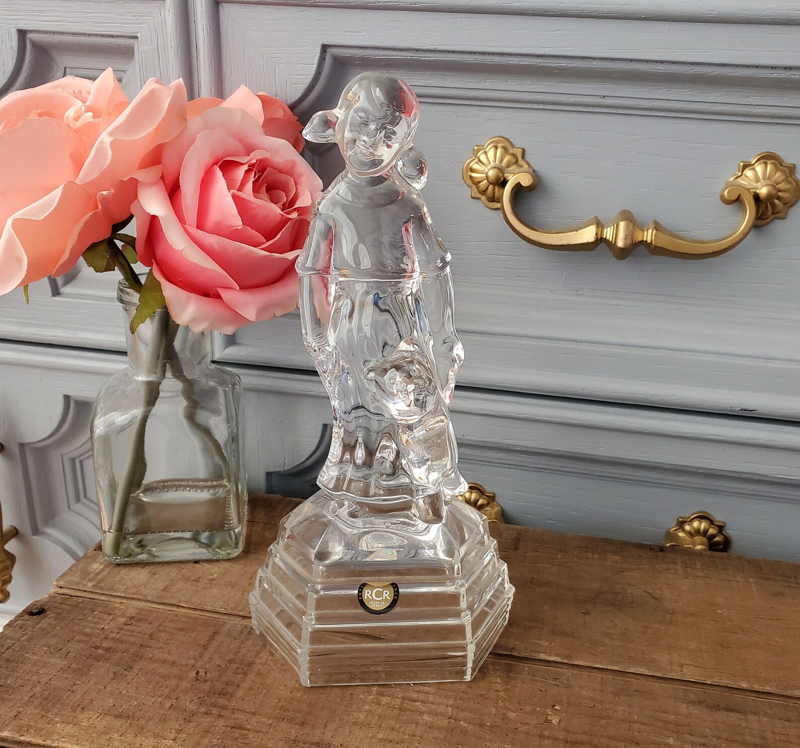 Vintage Lead Crystal Statue Royal Crystal Rock Girl With - Etsy