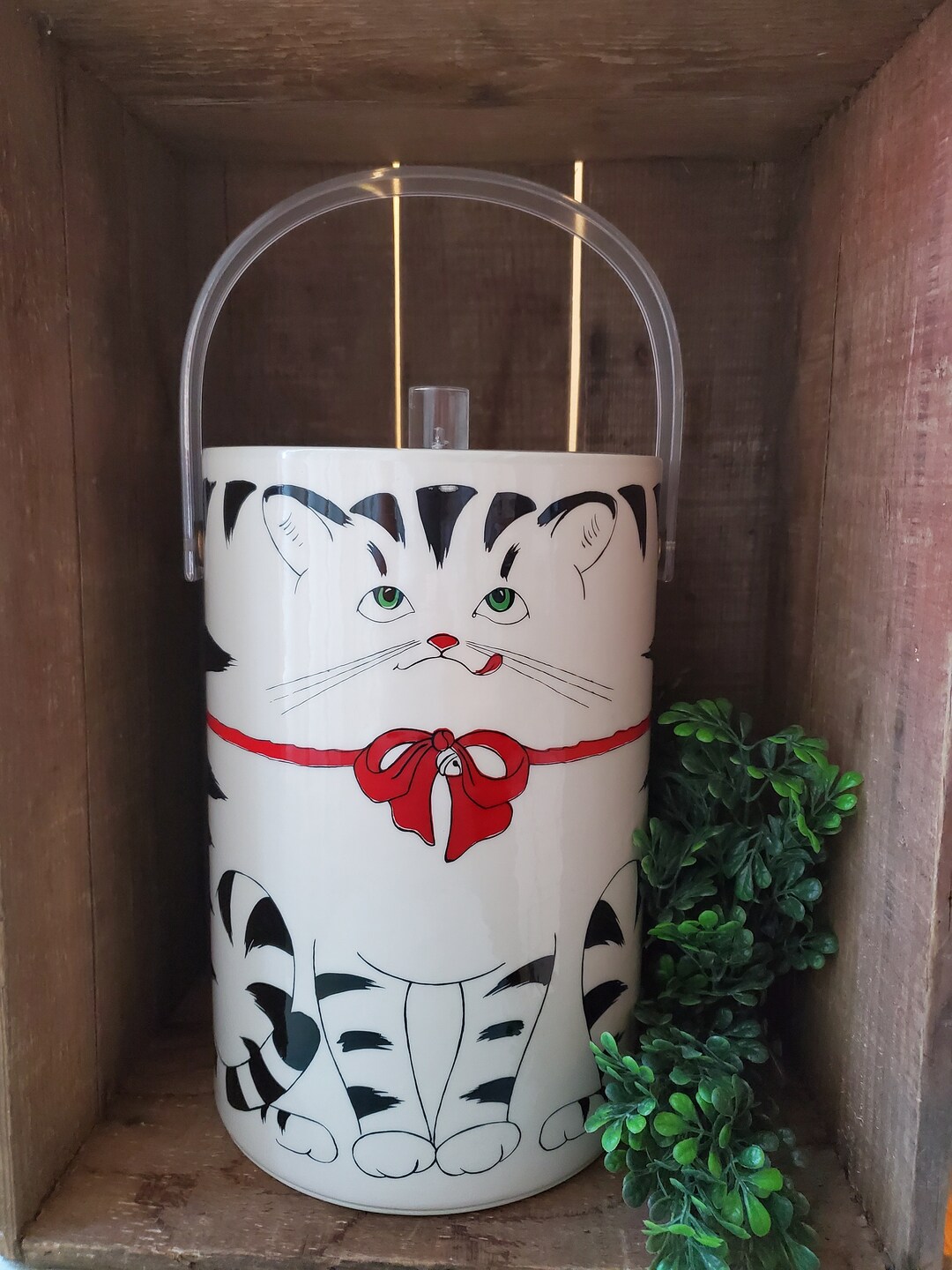 Vintage Cat Ice Bucket - Vintage Barware - Black and White Cat ...
