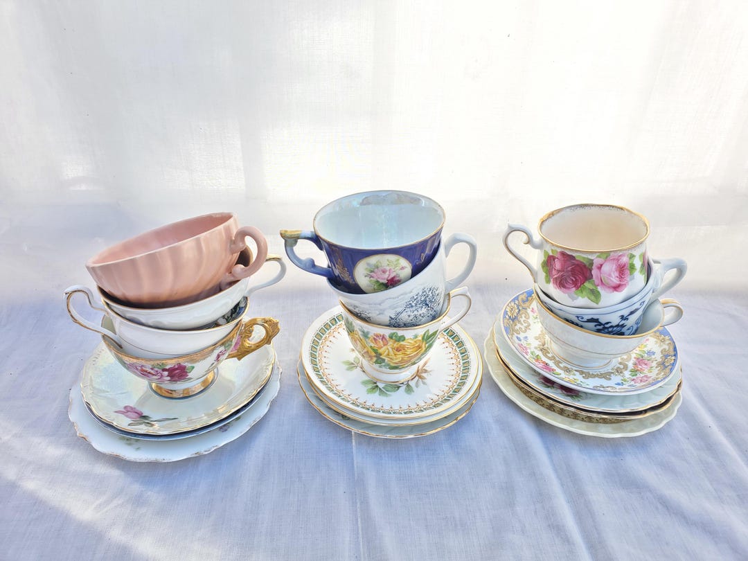 Vintage Mismatched Tea Cups and Saucers - 10 Sets - Garden Party - Tea ...