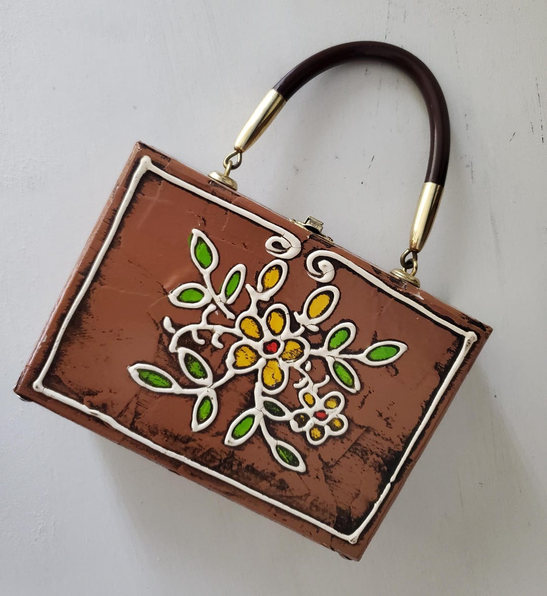 Vintage Wooden Box Purse - Forsum Wood Purse With Fabric Lining ...