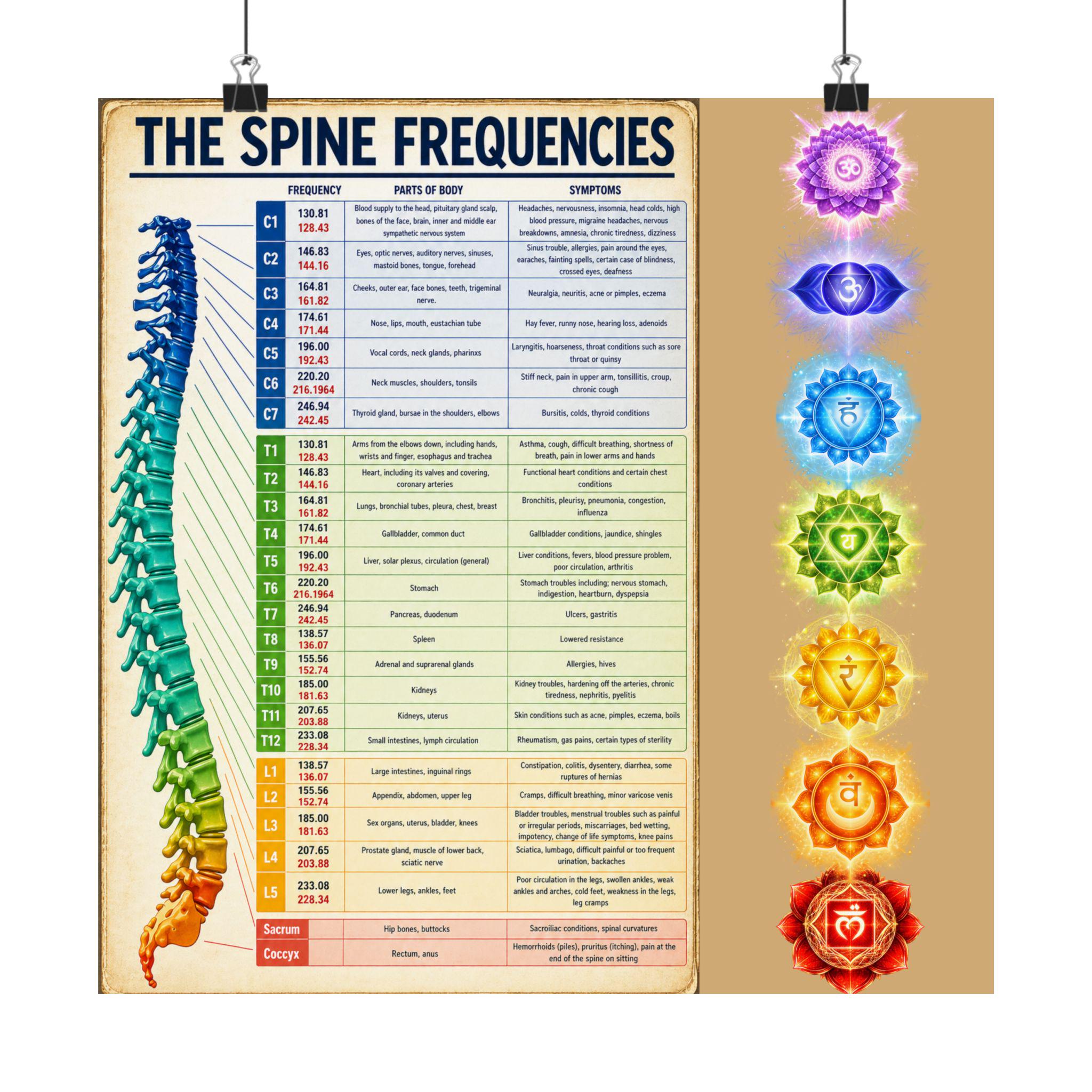Spine Frequencies Chart | Color-coded Vertebrae Anatomy Poster - Etsy
