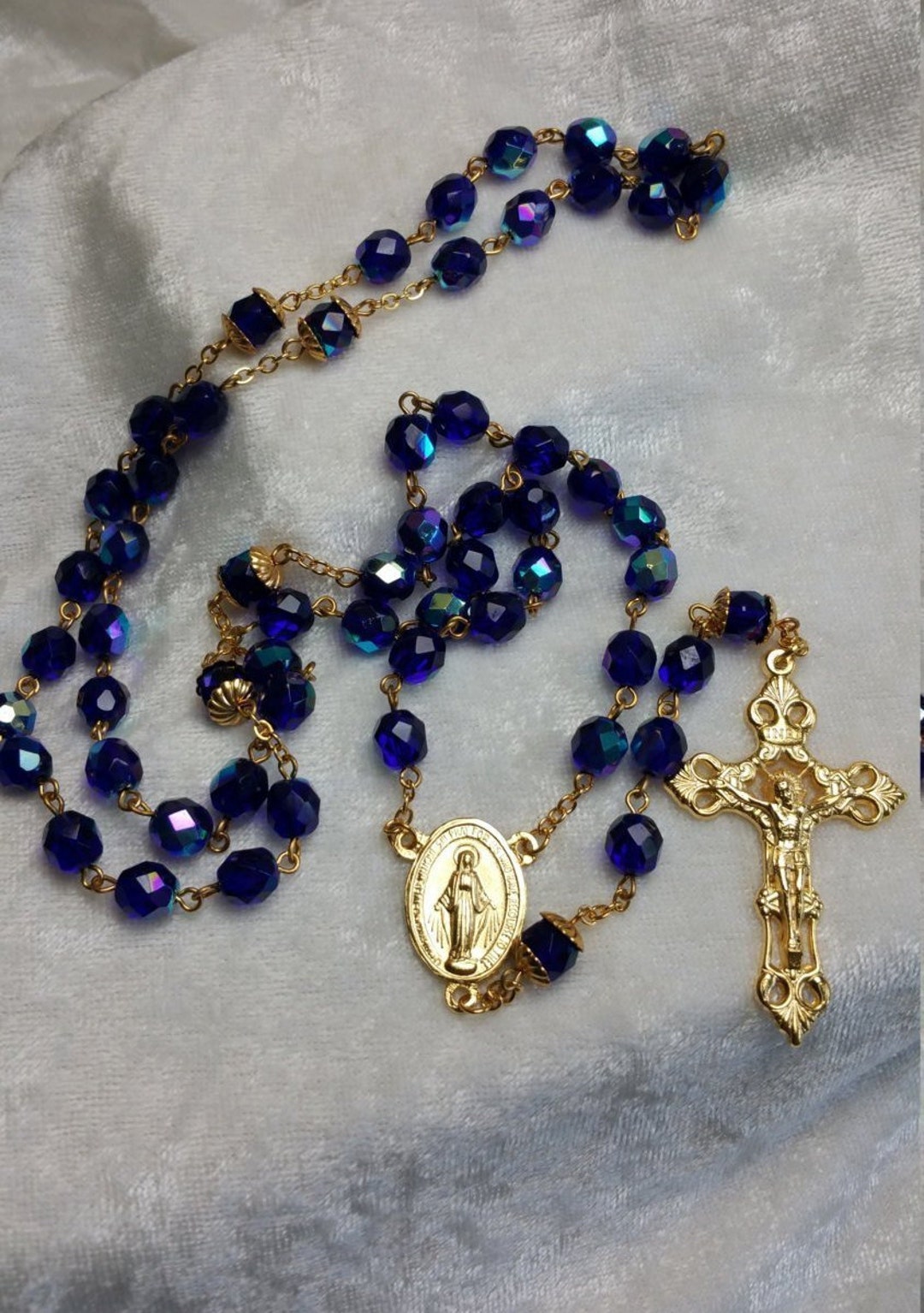Catholic Rosary in Cobalt Blue AB 8mm Faceted Crystal Beads - Etsy
