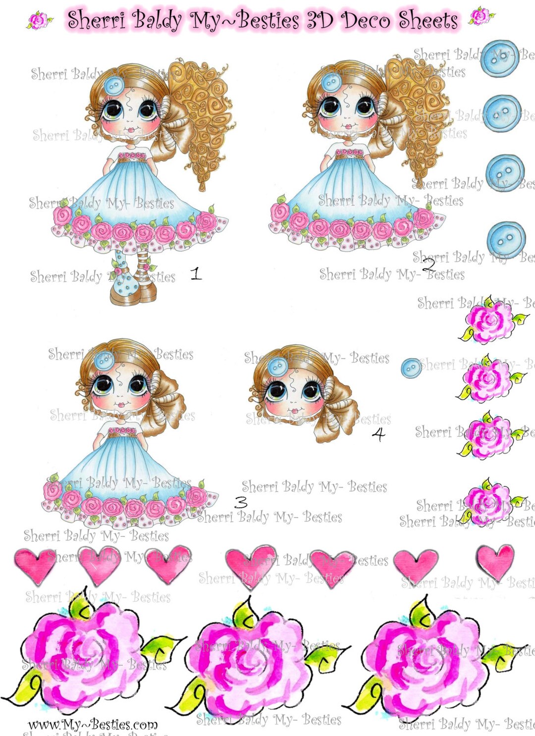 INSTANT DOWNLOAD Digital Digi Stamps Buttons and Roses 3D - Etsy