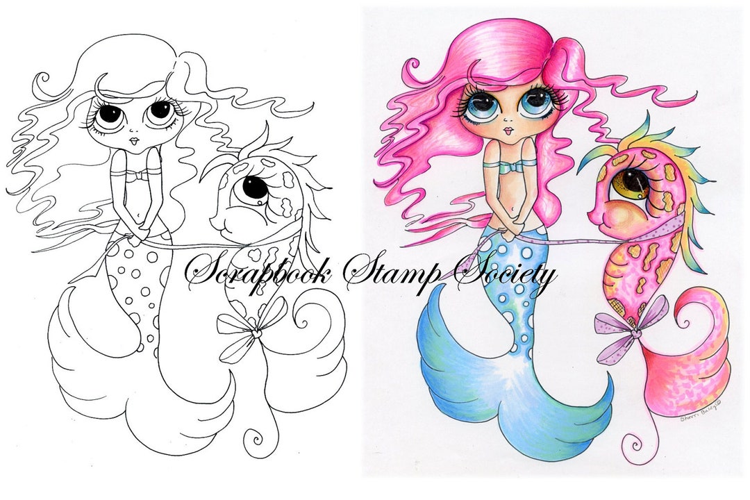 INSTANT DOWNLOAD Digital Digi Stamps Big Eyed Mermaid Bubbles and Spot ...