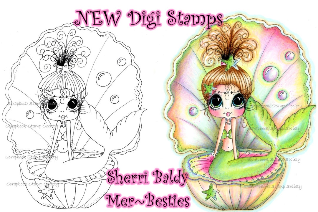 INSTANT DOWNLOAD Digital Digi Stamps Big Eyed Mermaid Sweet Pearl ...