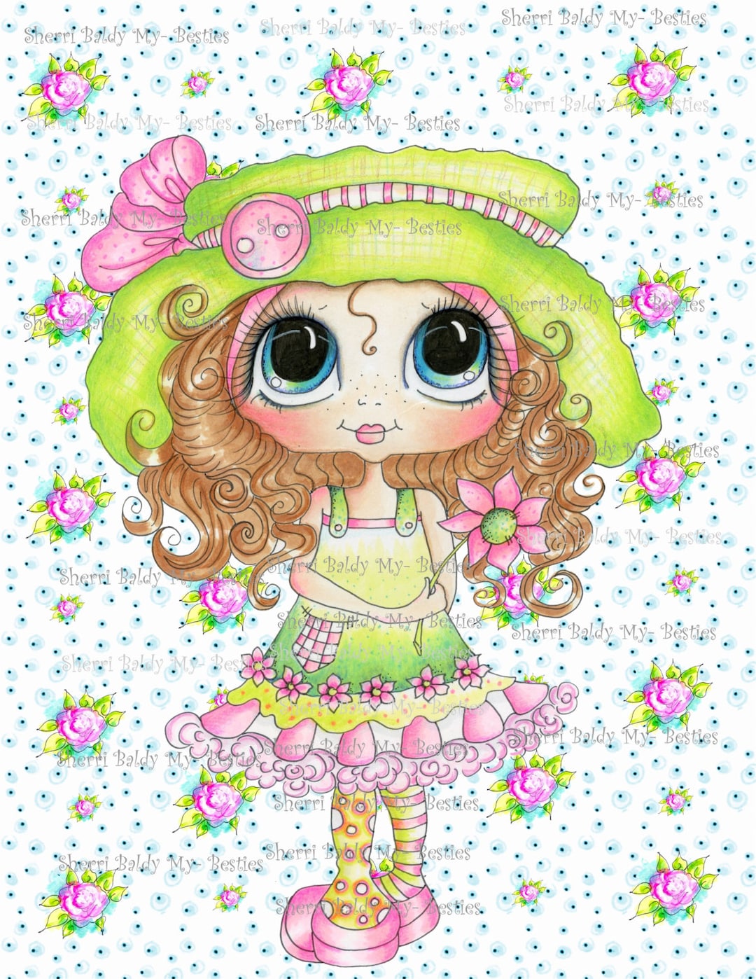 INSTANT DOWNLOAD Digital Digi Card Toppers Pink Flowers Besties Big ...