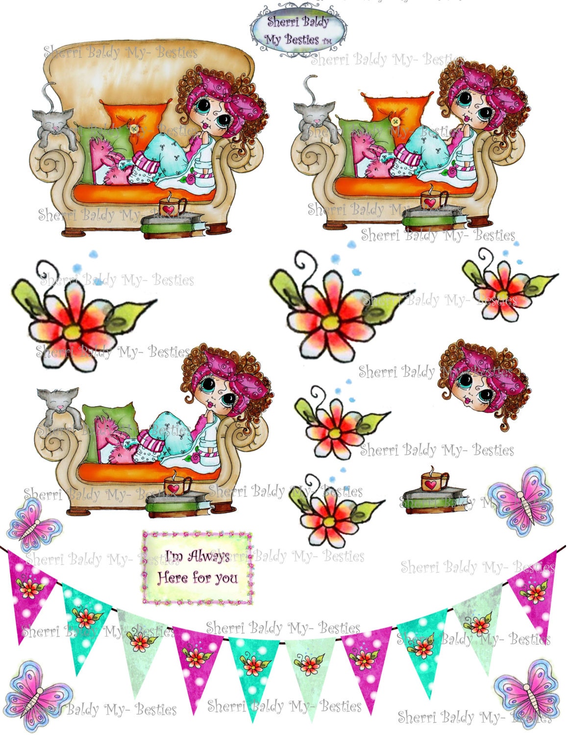 Instant Dwonload 3D Deco Card Toppers & Papers Bestie Mandy - Etsy