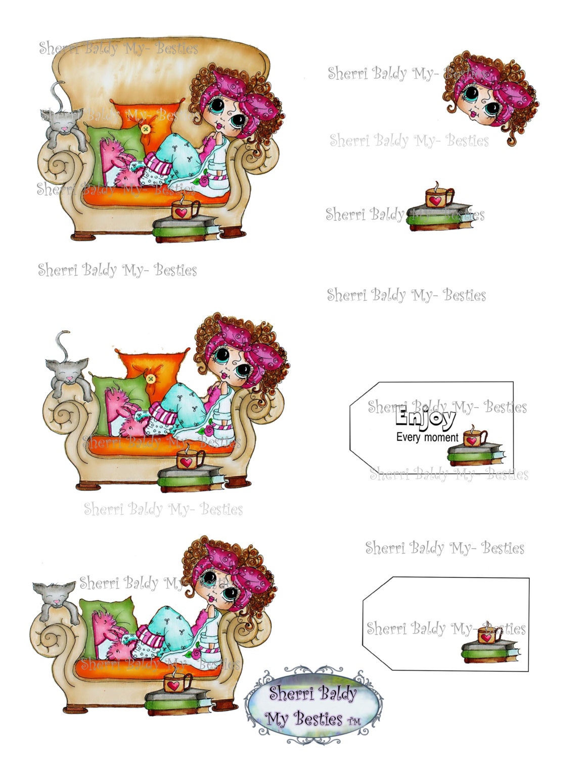 Instant Dwonload 3D deco Card Toppers & Papers Bestie Mandy | Etsy