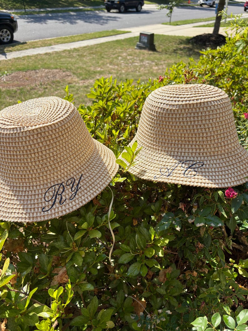 Personalized Straw Bucket Hat | Embroidered Monogram Beach Sun Hat ...