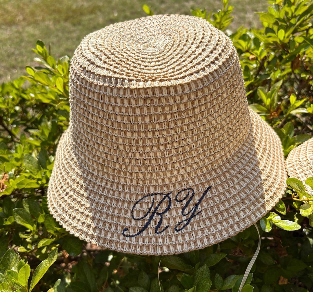 Personalized Straw Bucket Hat | Embroidered Monogram Beach Sun Hat ...