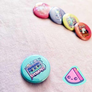 Kawaii Button Pin Set, Cute Pastel Chibi Cat, Ghost & Retro Anime Pins ...