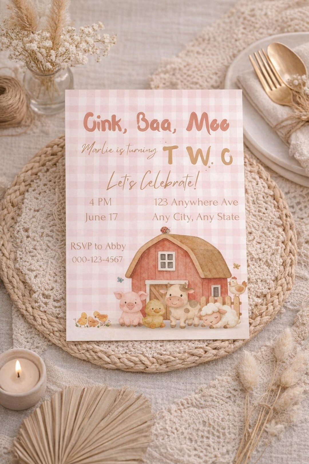 Editable Oink Baa Moo Birthday Invitation Template - Canva Digital ...