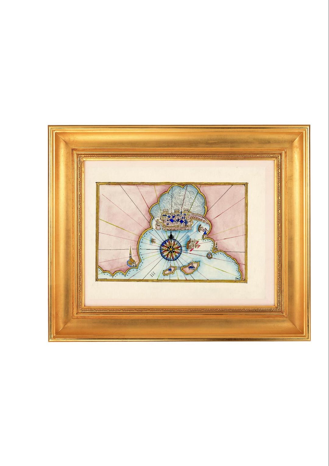 Original Piri Reis-inspired Map Painting, 22K Gold Leaf, 15*20cm,signed ...
