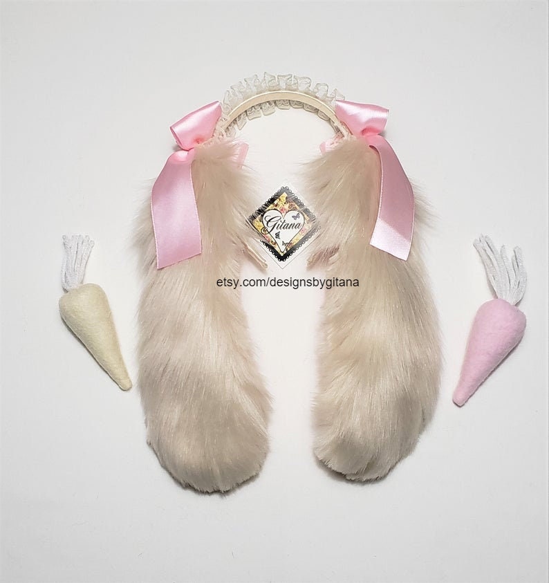Ivory and Pink Floppy Bunny Ears Floppy Puppy Ears Bunny - Etsy
