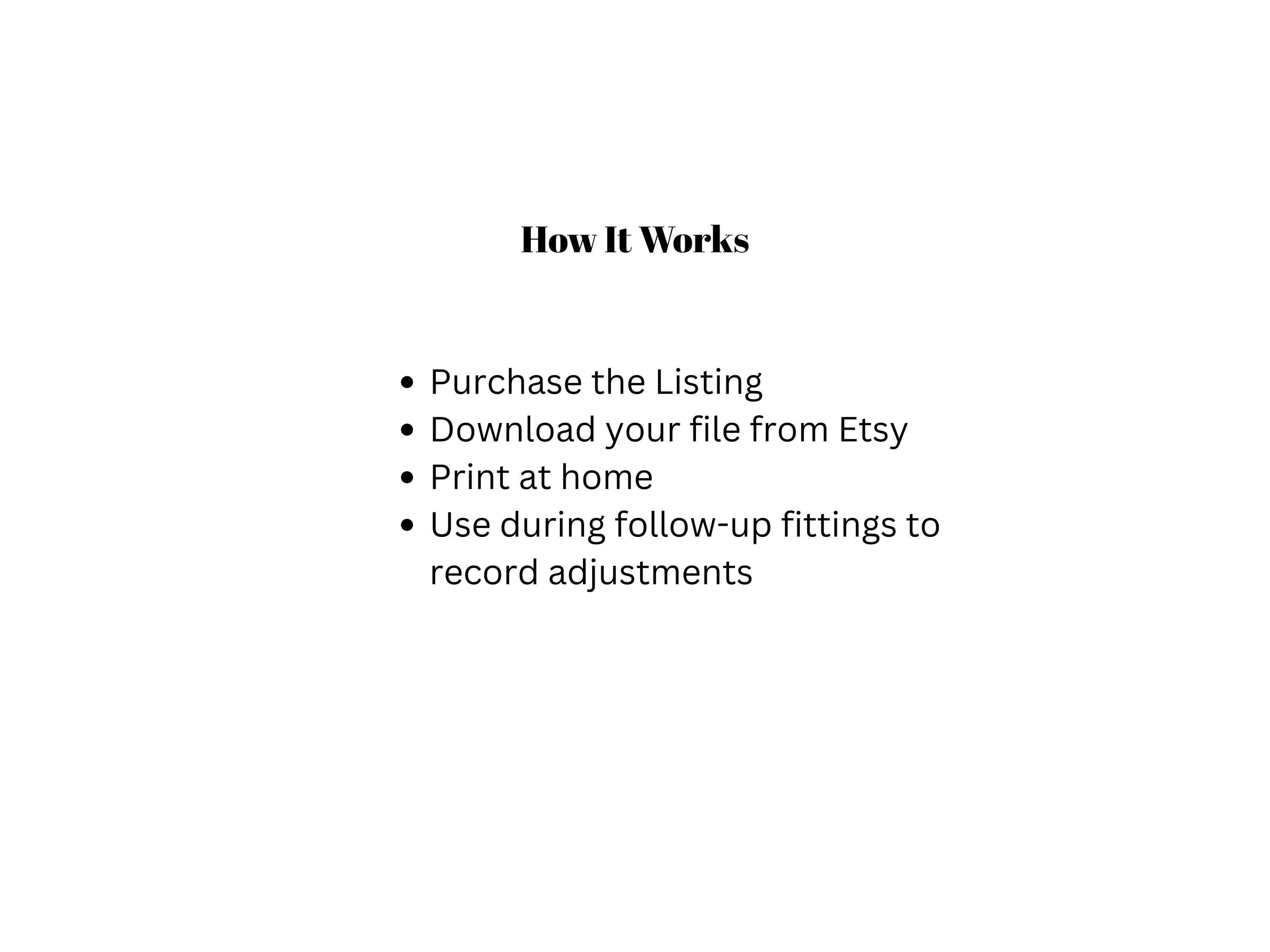 2nd Fitting Form Printable, Seamstress Follow up Form, Tailor ...