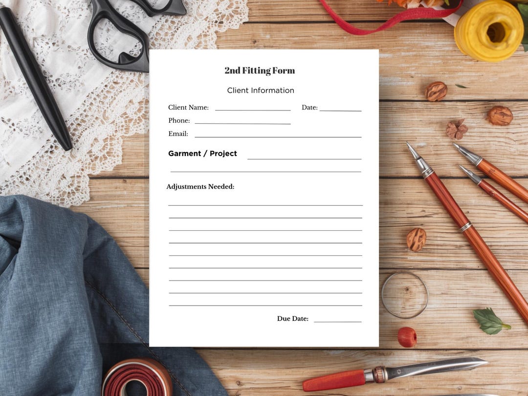 2nd Fitting Form Printable, Seamstress Follow up Form, Tailor ...