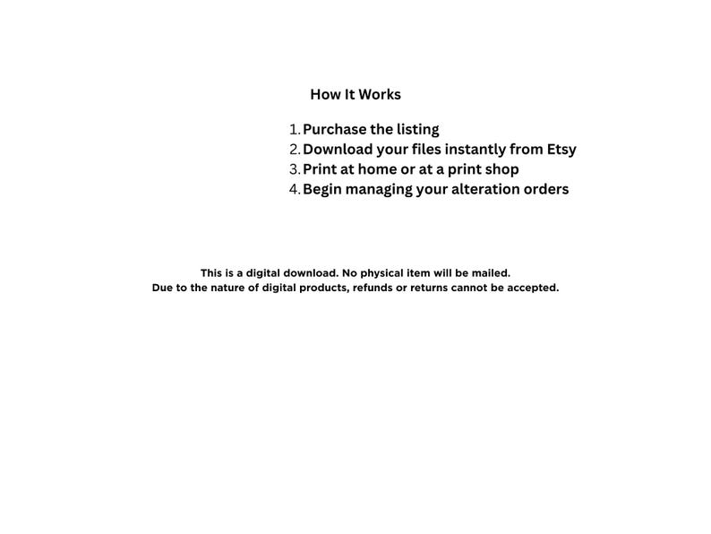 Alteration Order Form Printable, Tailor Client Intake Form, Alteration ...