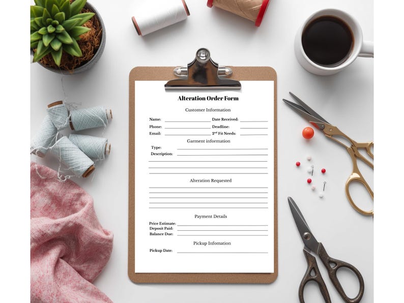 Alteration Order Form Printable, Tailor Client Intake Form, Alteration ...