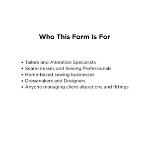 Alteration Order Form Printable, Tailor Client Intake Form, Alteration ...