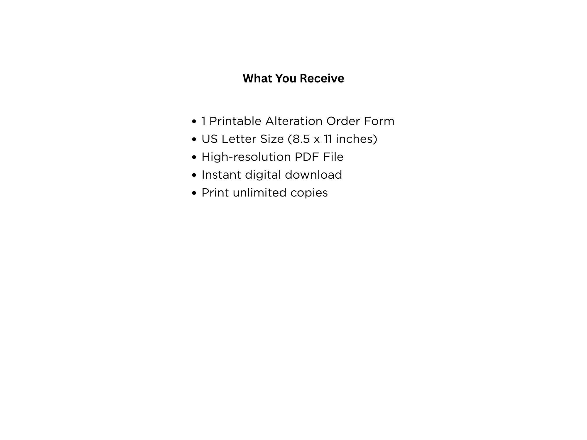 Alteration Order Form Printable, Tailor Client Intake Form, Alteration ...
